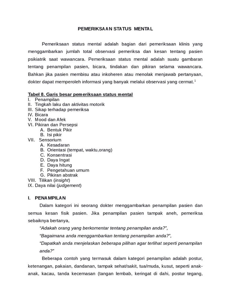 Pemeriksaan Status Mental | PDF | Pengembangan Diri