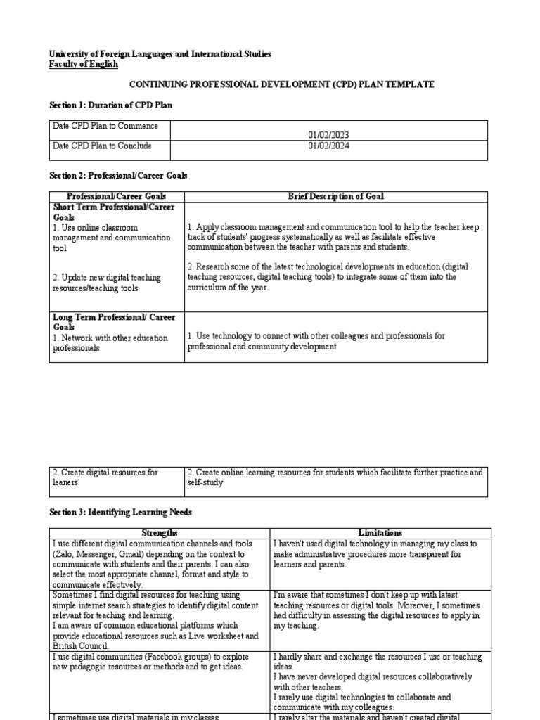 CPD Plan Template | PDF | Educational Technology | Teachers
