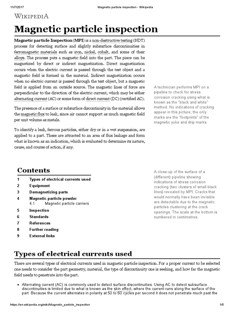Magnetic Particle Inspection - Wikipedia | PDF | Nondestructive Testing ...