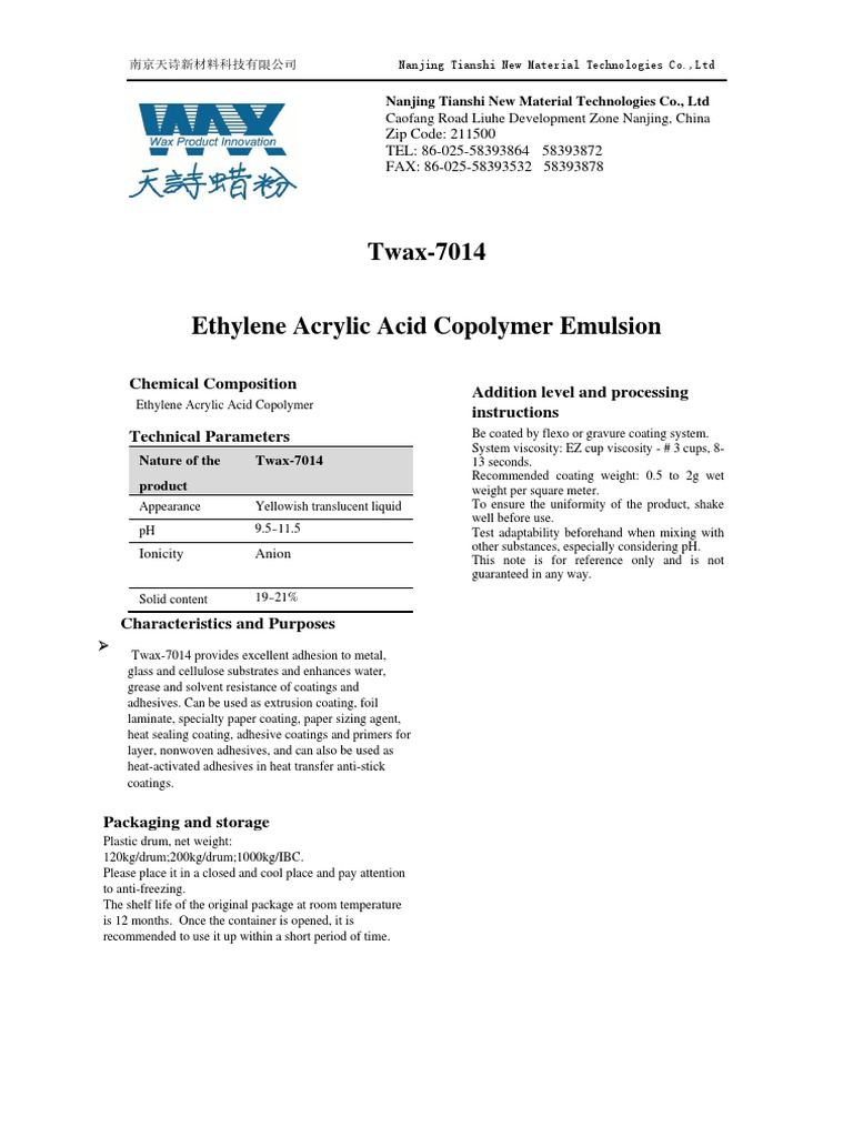 Twax-7014 TDS EN | Download Free PDF | Adhesive | Coating