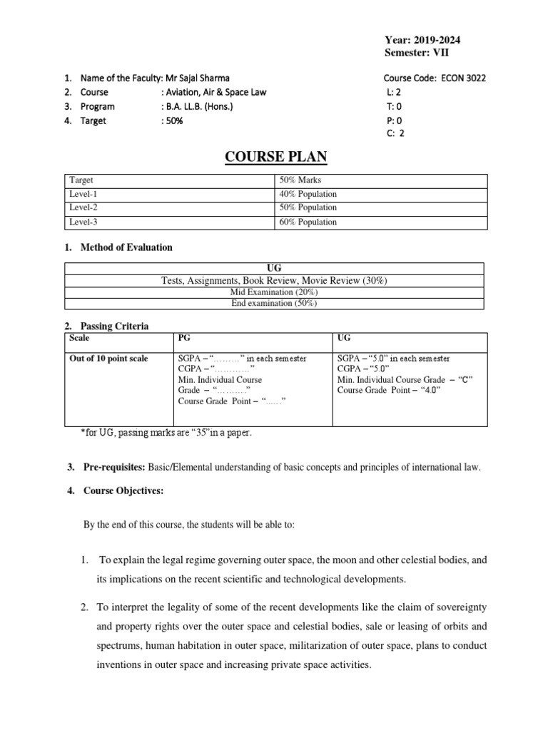 Course Plan - Aviation Air & Space Law BA LLB Hons | PDF | Educational ...