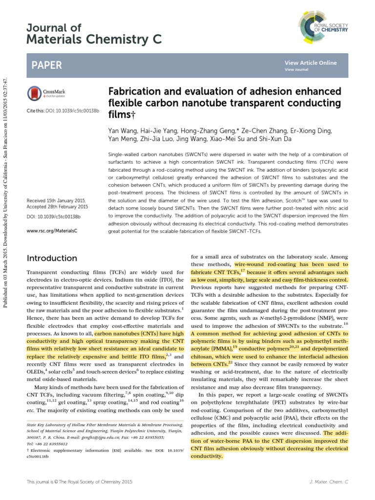 Fabrication and Evaluation of Adhesion Enhanced Flexible Carbon ... Fabrication and Evaluation of Adhesion Enhanced Flexible Carbon ...