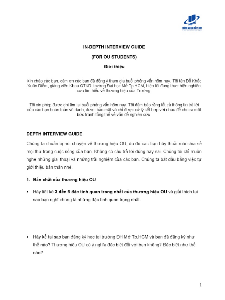 Questions For Indepth Interview | PDF