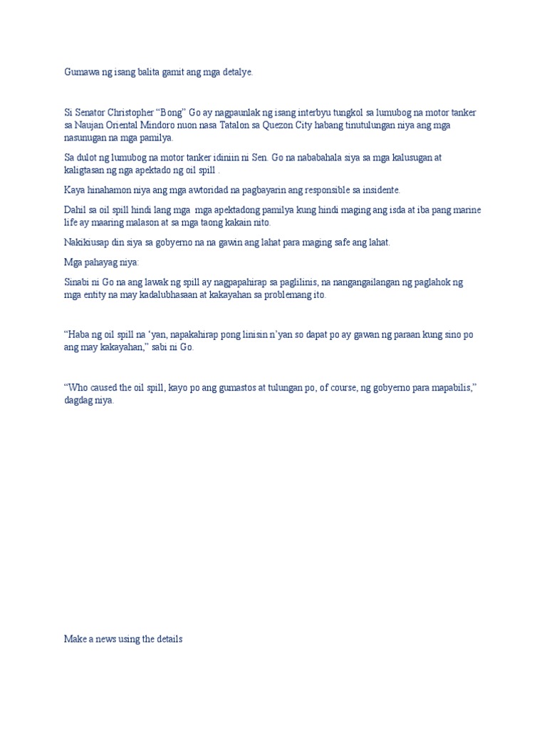 Gumawa NG Isang Balita Gamit Ang Mga Detalye | PDF
