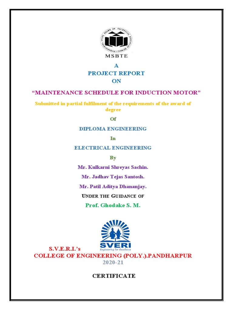 Maintenance Schedule For Induction Motor Microproject Report | PDF | Electric Motor | Electrical ...