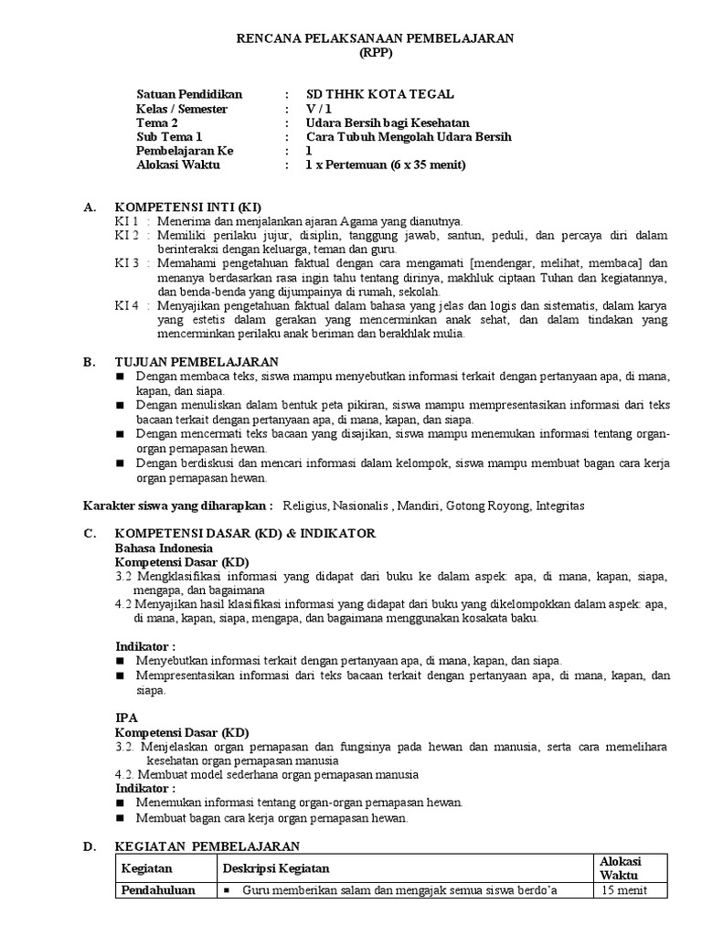RPP KELAS 5 TEMA 2 Semester | PDF | Sains & Matematika