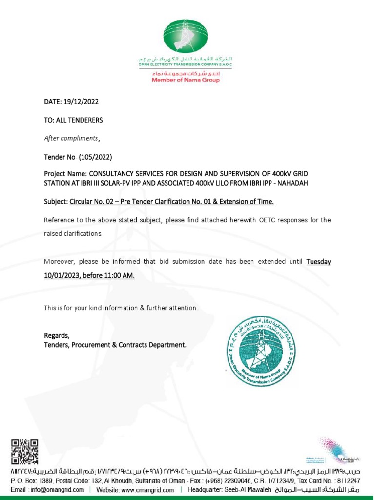 CIRCULAR # 02- Pre Tender Clarification # 01 - T. 105-2022 | PDF ...