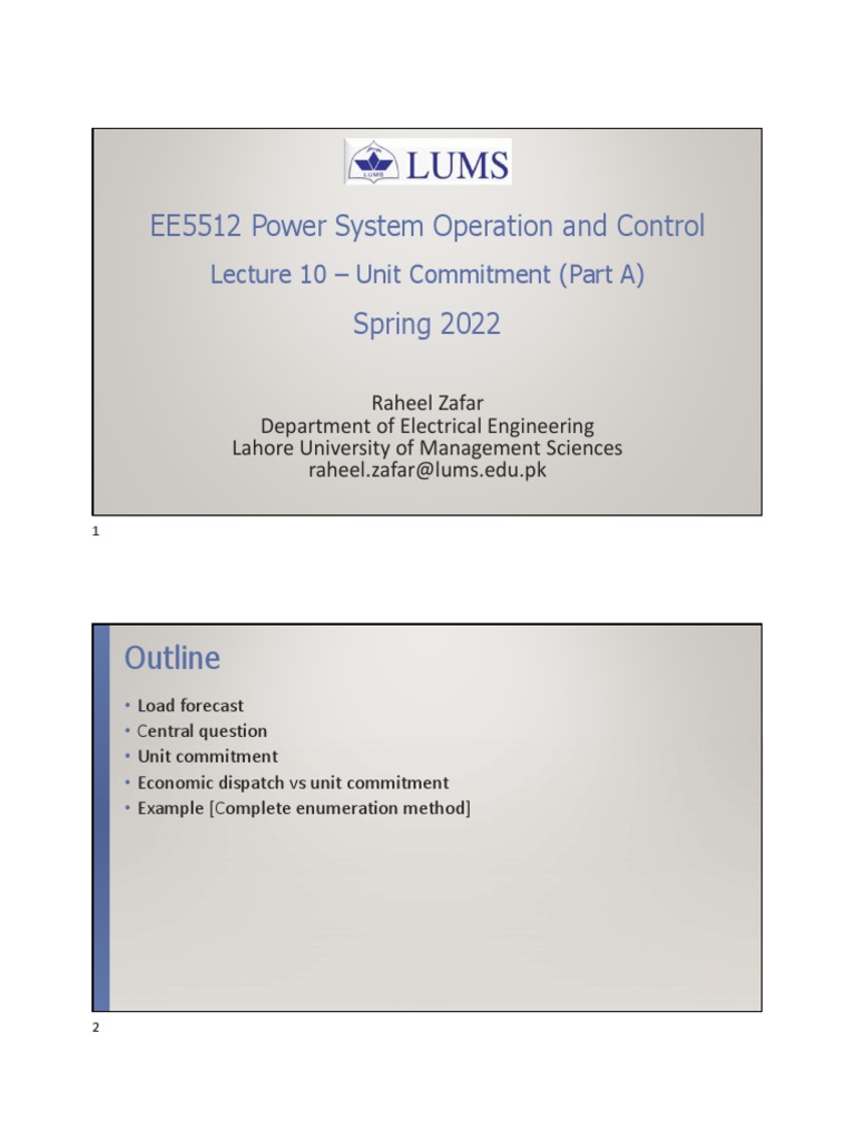 Lecture 10 Unit Commitment Part A Pdf 4751