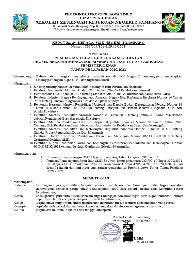 SK Beban Mengajar Genap 2020-2021 | PDF