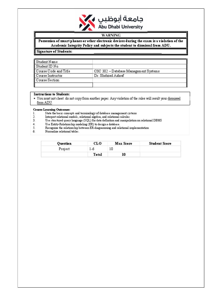Database Management Systems Course Project Guidelines and Requirements | PDF | Relational Model ...