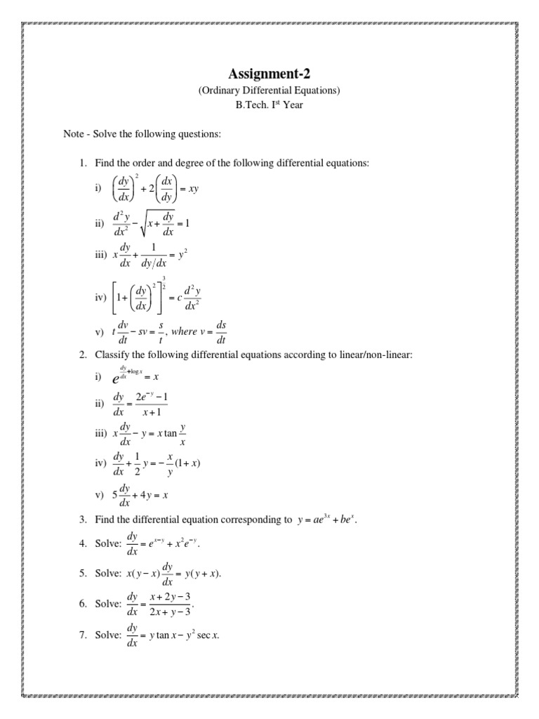 Assignment2 ODE | PDF | Equations | Applied Mathematics