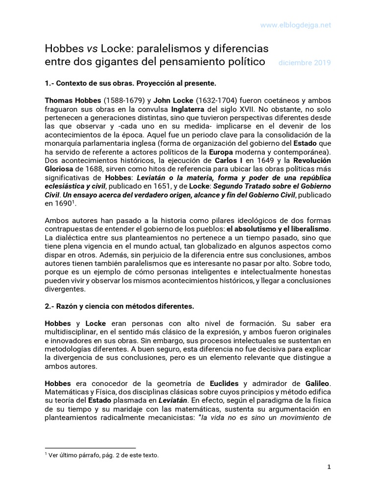 hobbes-vs-locke | PDF | Contrato social | Thomas Hobbes