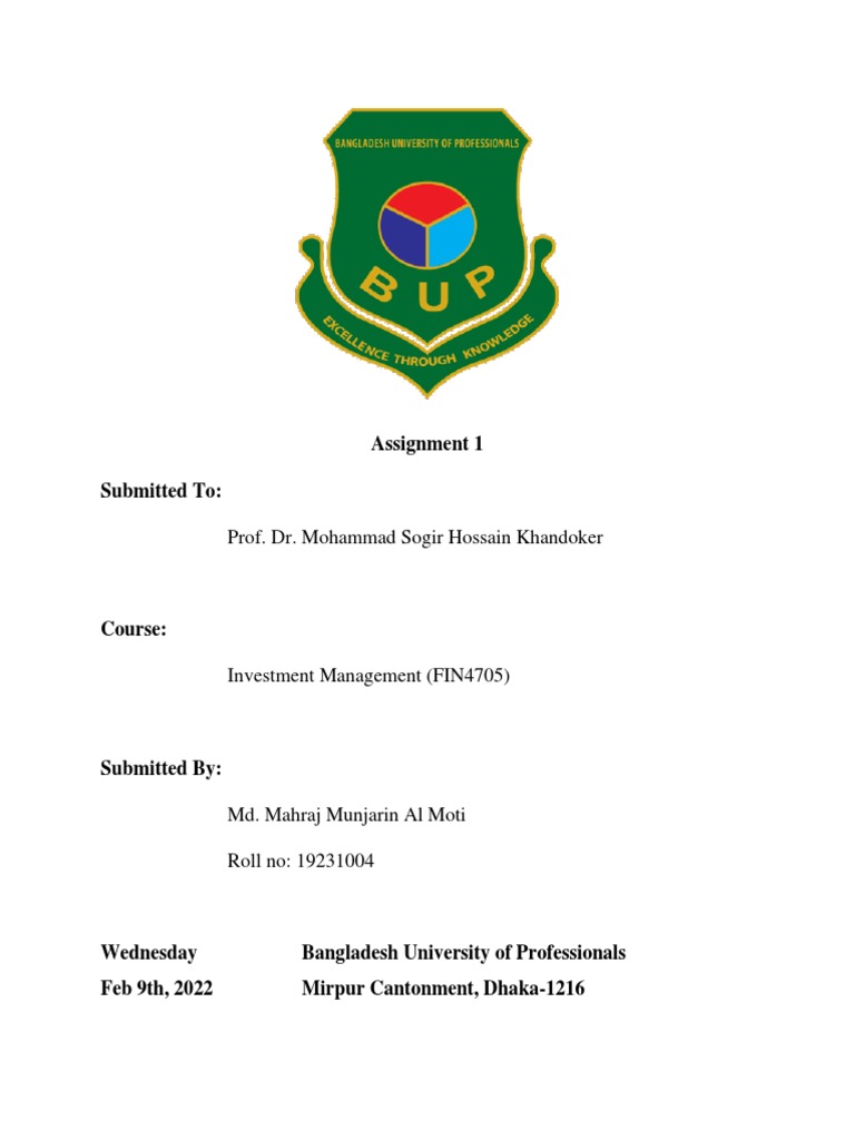 MD Mahraj Munjarin Al-Moti - Inv MGT - Assignment 1 | PDF