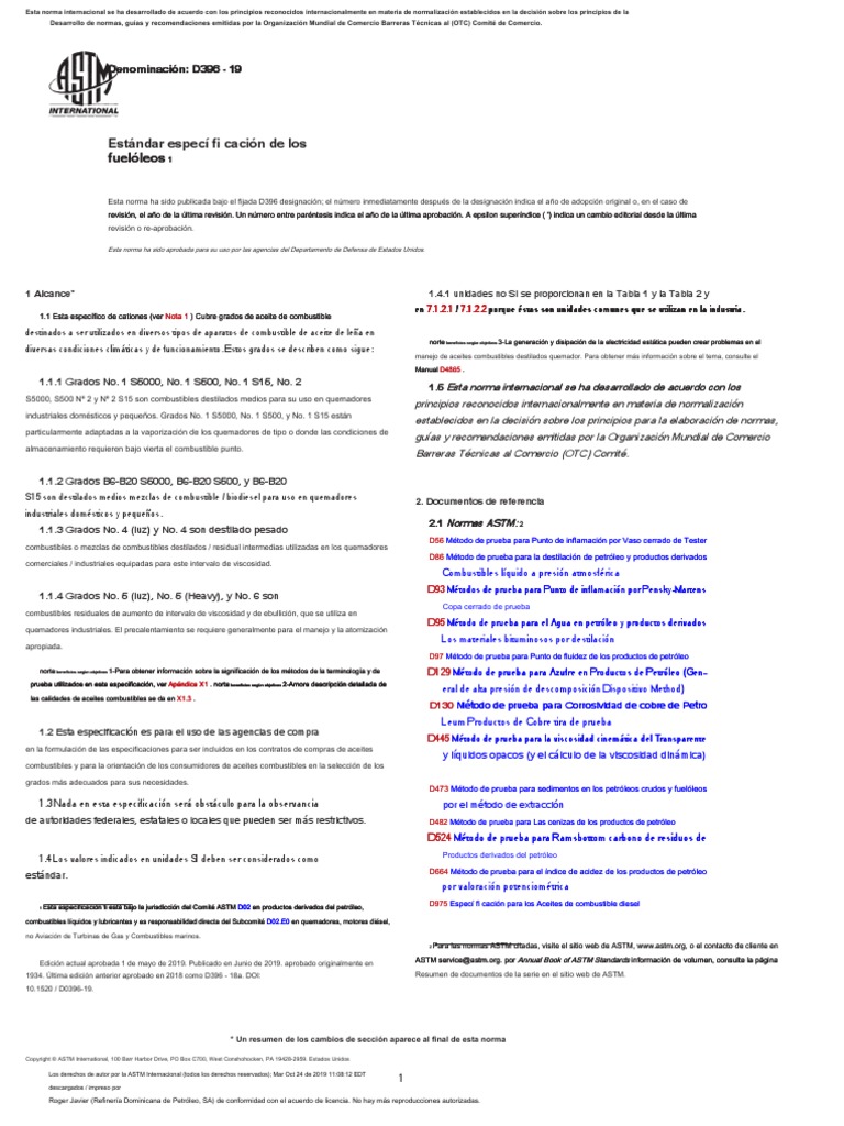 ASTM D396-19 ESPECIFICACIONES FUEL OIL - En.es | PDF | Biodiésel | Petróleo