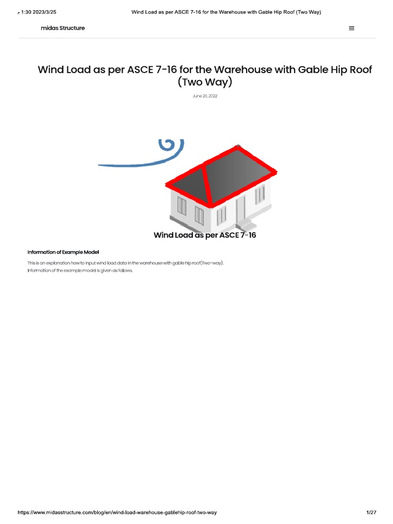 Wind Load as per ASCE 7-16 for the Warehouse with Gable Hip Roof (Two Way).pdf | PDF