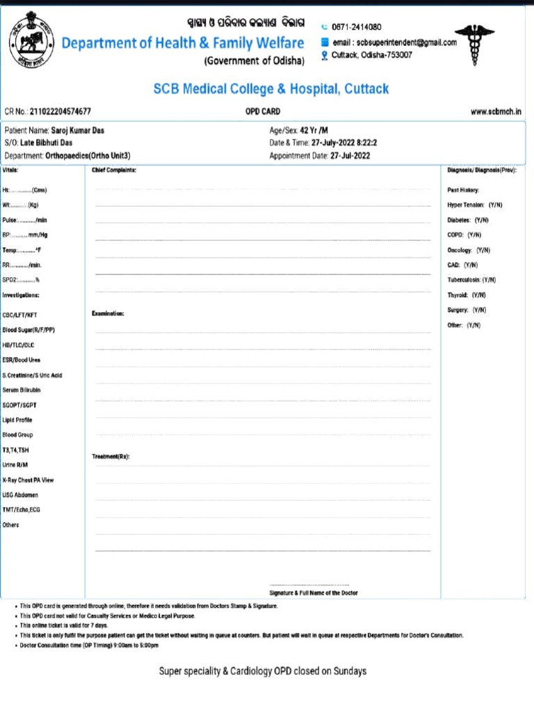 An Orthopedic Patient Record from SCB Medical College & Hospital in ...