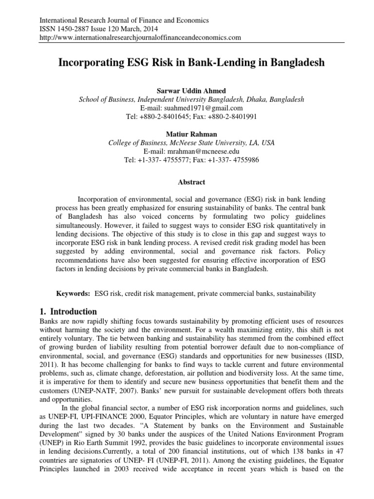 Incorporating ESG Risk in Bank Lending I PDF | PDF | Risk | Financial ...