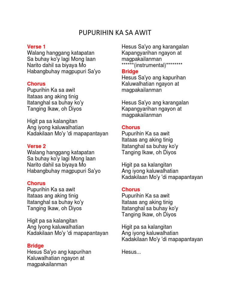 Pupurihin Ka Sa Awit - Dakila Ka Lyrics PDF | PDF