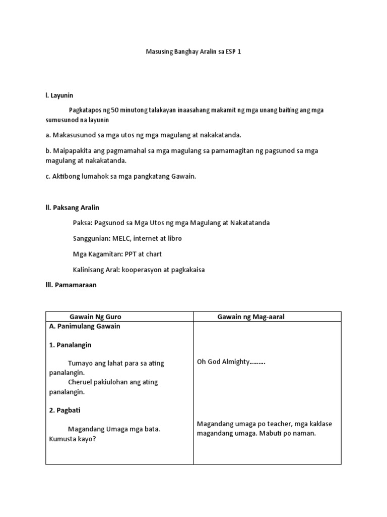 Masusing Banghay Aralin sa ESP 1 | PDF