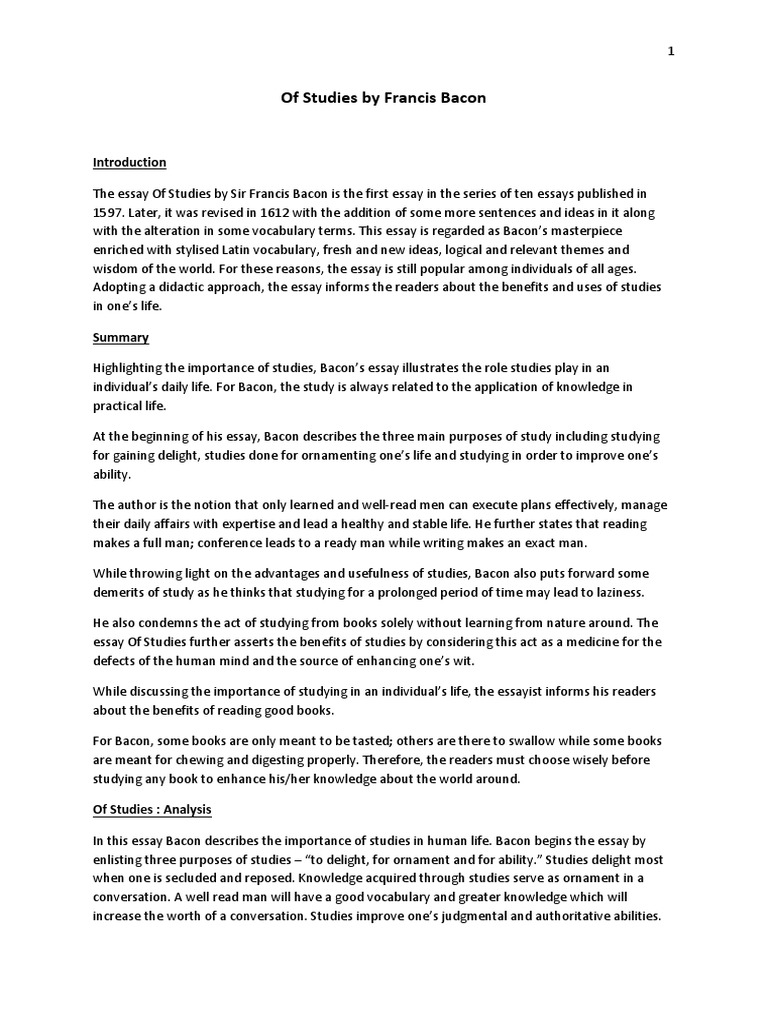 Bacon - of Studies | PDF | Essays | Francis Bacon