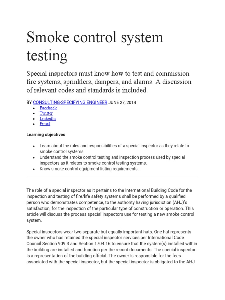 Smoke Control System Testing | PDF | Duct (Flow) | Leak