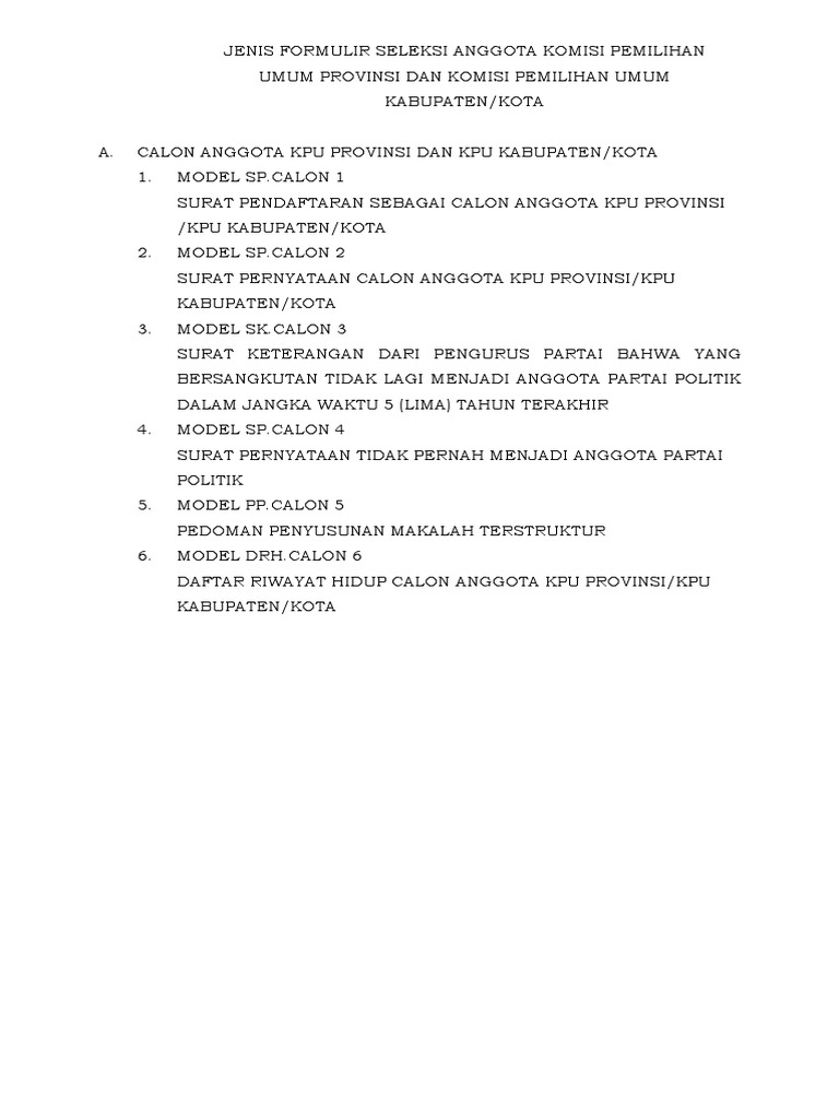 Form Daftar KPU | PDF