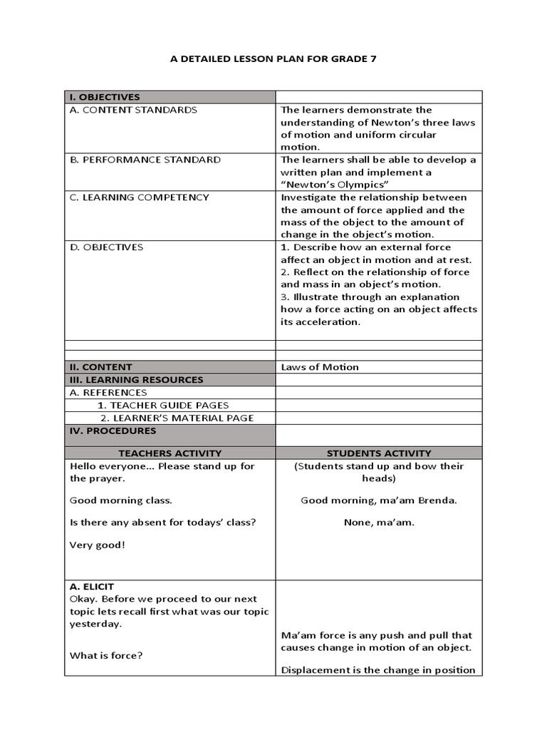 Brenda Marie Lesson Plan | PDF | Force | Newton's Laws Of Motion