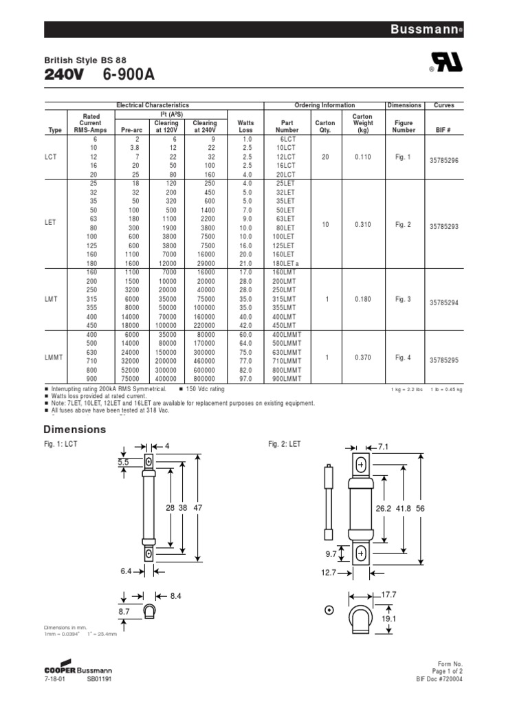 Bussmann: British Style BS 88 | PDF | Fuse (Electrical) | Physical ...