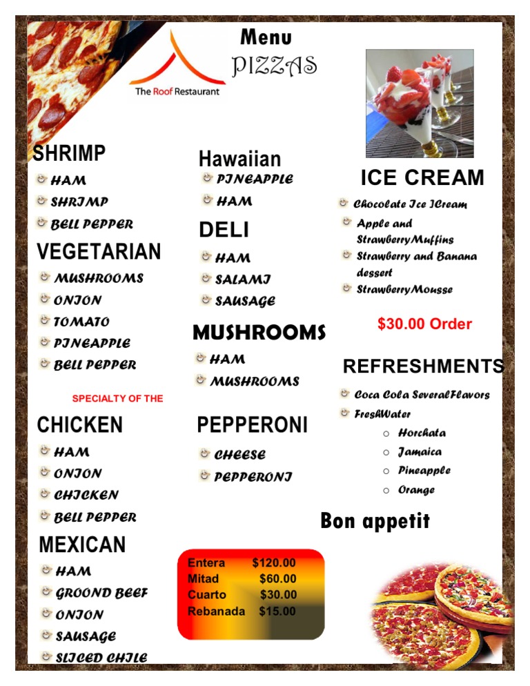 Menu Pizza Ingles | PDF | Cooking, Food & Wine