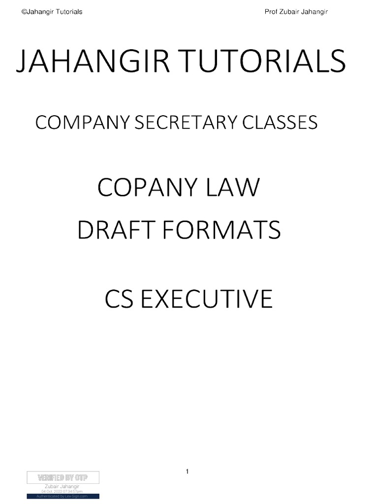 Drafting Company Law Formats | PDF