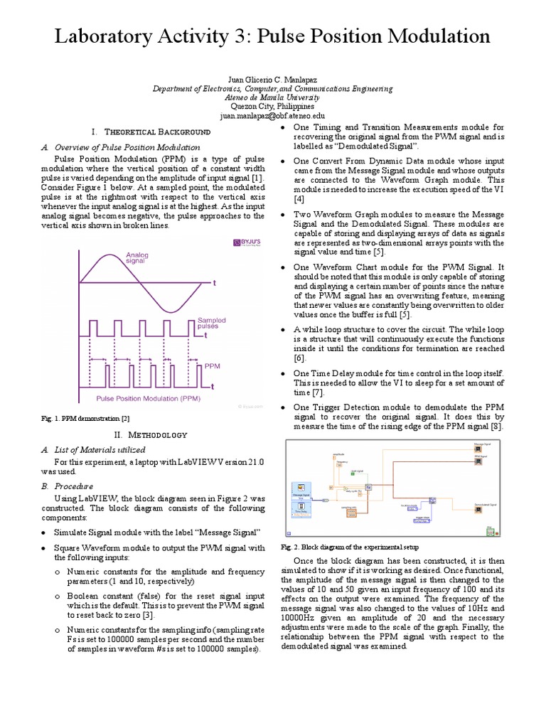 Laboratory Activity 3: Analysis of Pulse Position Modulation Using LabVIEW | PDF | Modulation ...
