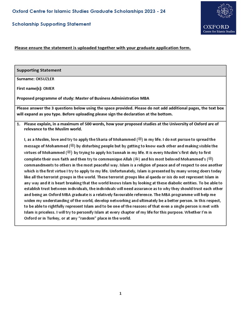 OCIS Supporting Statement 2023-24 | PDF | Science | Muhammad