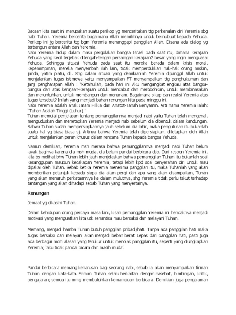 Bacaan Kita Saat Ini Merupakan Suatu Perikop Yg Menceritakan TTG ...