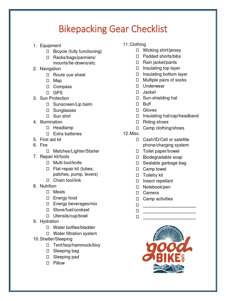 Bikepacking Gear Checklist PDF | PDF