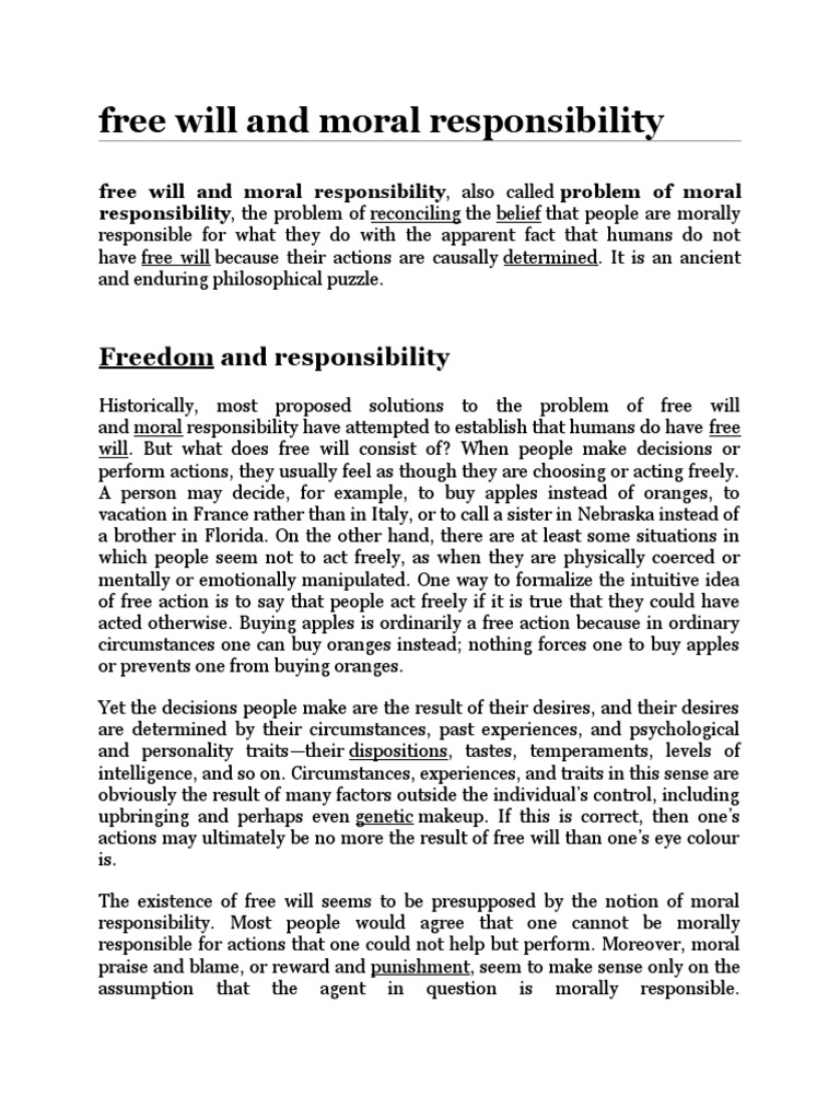Free Will and Moral Responsibility | PDF | Free Will | Determinism