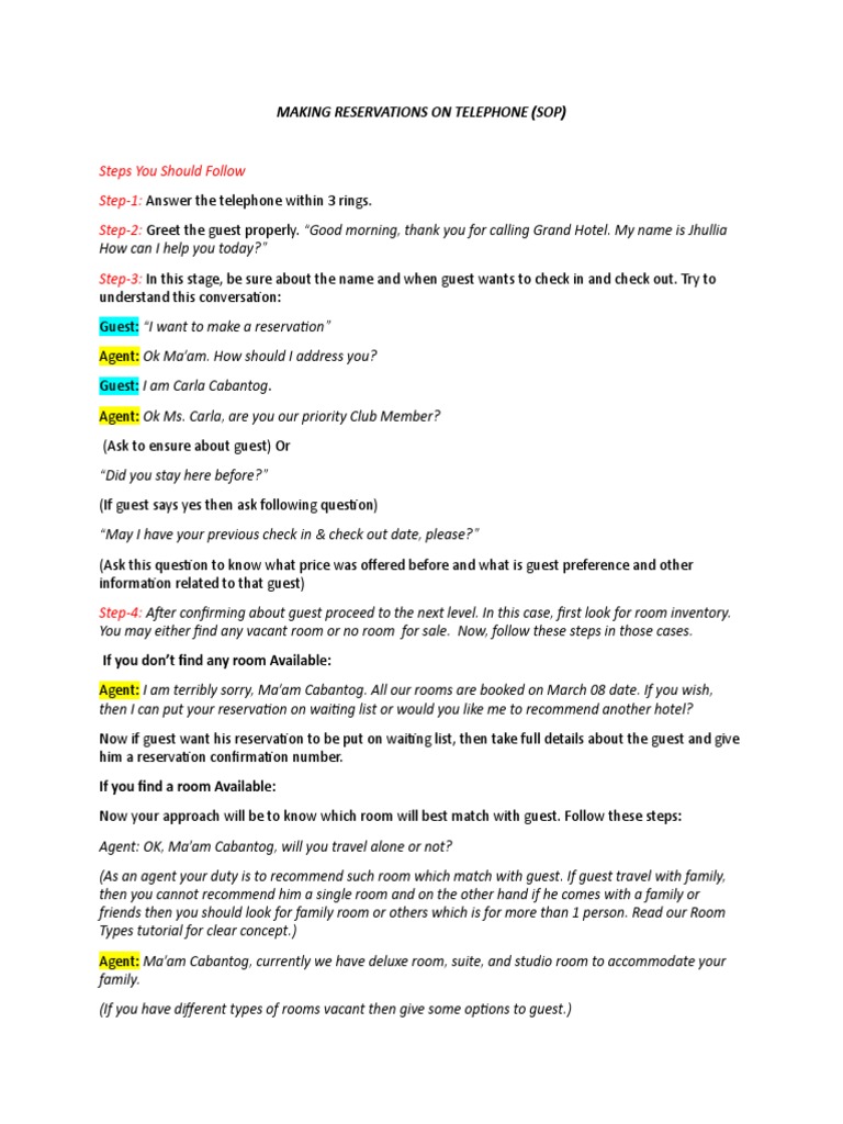 Steps You Should Follow Step-1: Step-2: Step-3:: Making Reservations On Telephone (Sop) | PDF ...