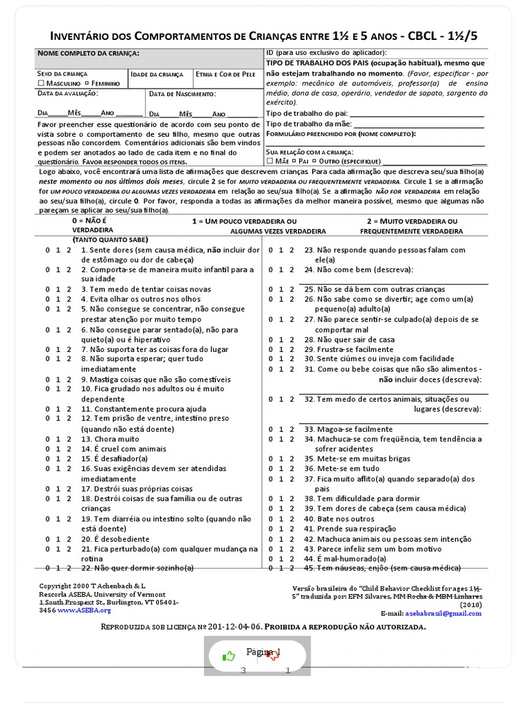 cbcl-portugues-15-5anos_compress.docx | PDF | Dor