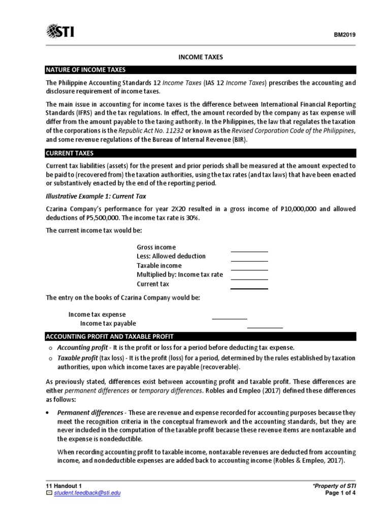 11 Handout 1 | PDF | Taxes | Tax Expense