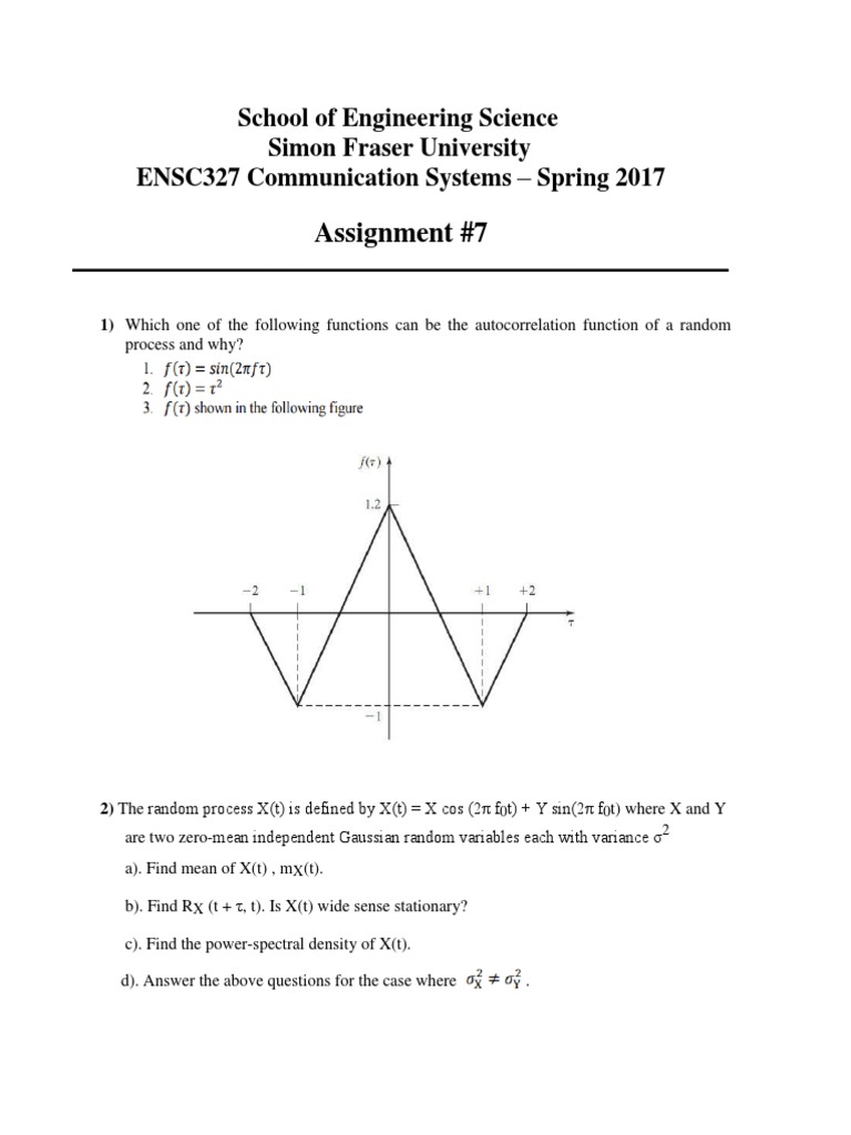 Ensc - Assignment7 PDF | PDF | Spectral Density | Electrical Engineering
