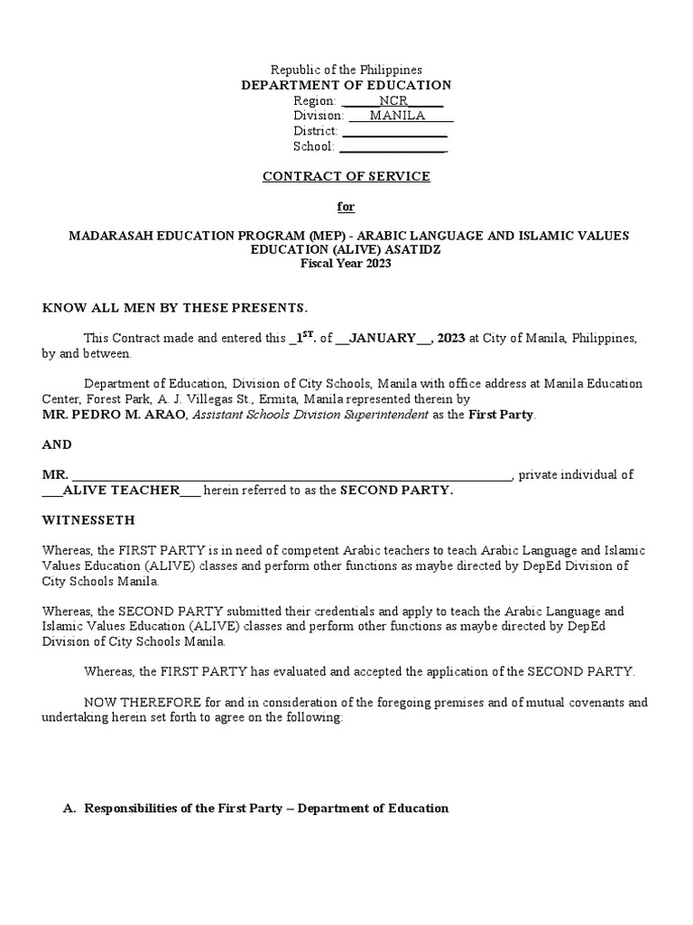 NEW TEMPLATE COS MEP Contract of Service SUBSIDY | PDF