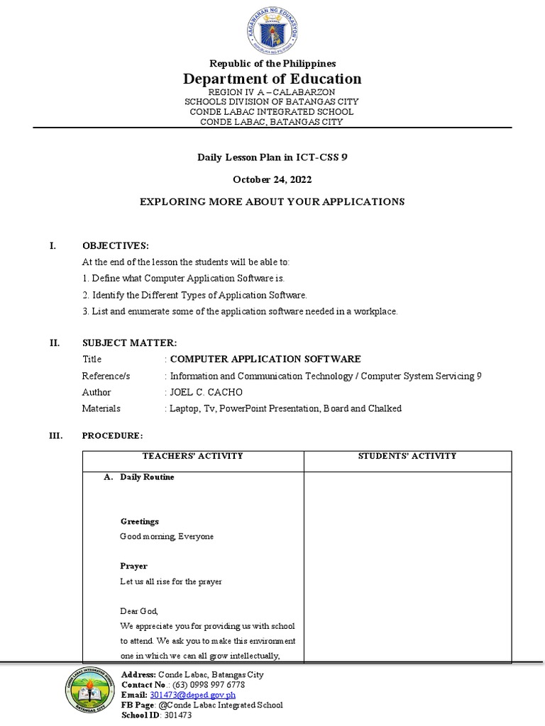 DLP-for-ICT-CSS-9 Computer Application Software | PDF | Databases | Spreadsheet