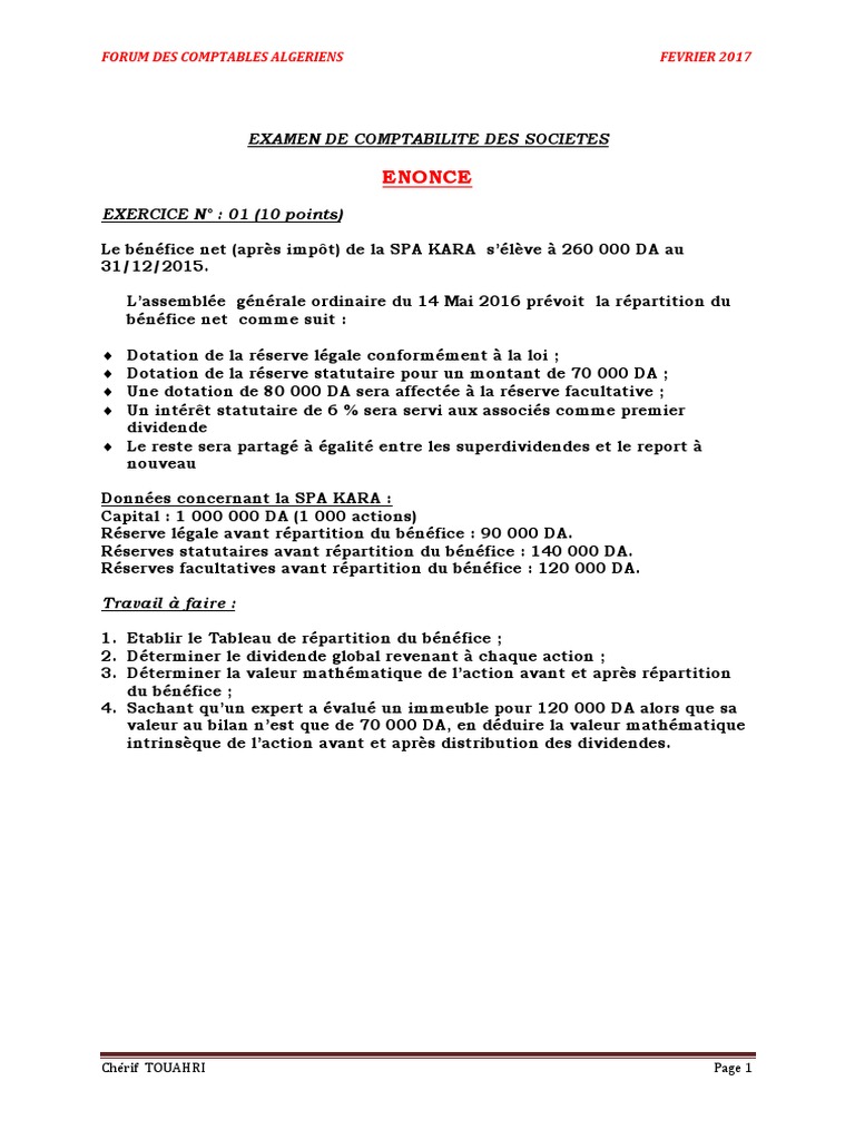 Examen Corrigé Compta Sociétés | PDF | Dividende | Capitaux propres