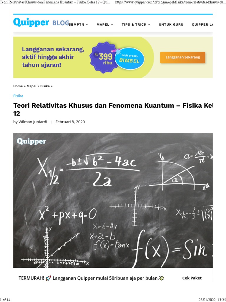 Teori Relativitas Khusus Dan Fenomena Kuantum - Fisika Kelas 12 - Quipper Blog | PDF