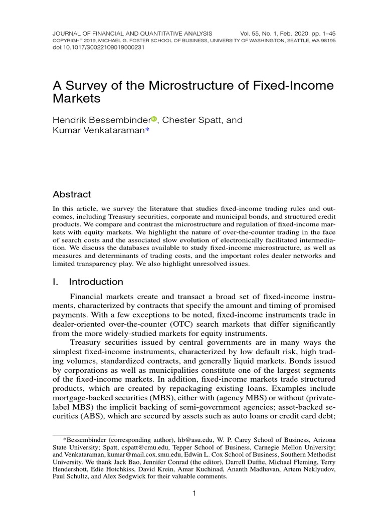 Survey of Microstructure of Fixed Income Market PDF | PDF | Fixed Income | Securities (Finance)