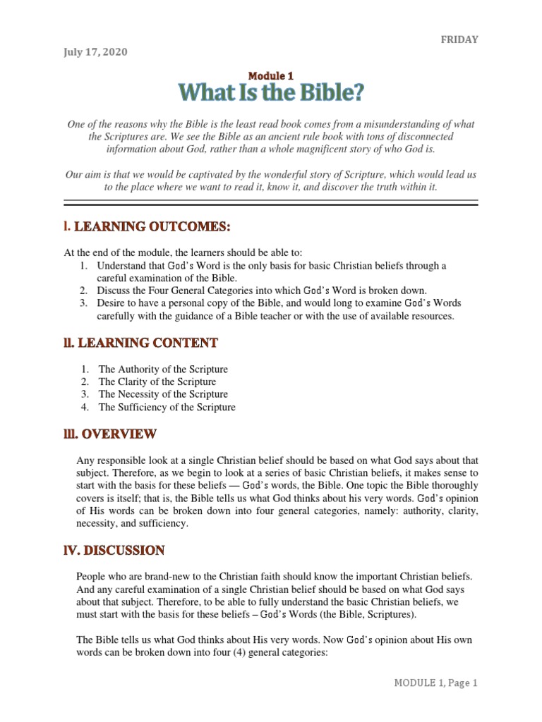 Module 1 What Is The Bible | PDF | Bible | Revelation