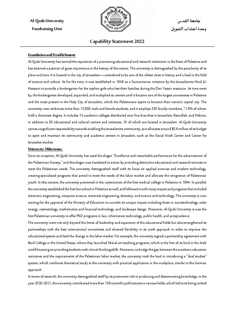 Capability Statement 2022 | PDF | Jerusalem | University