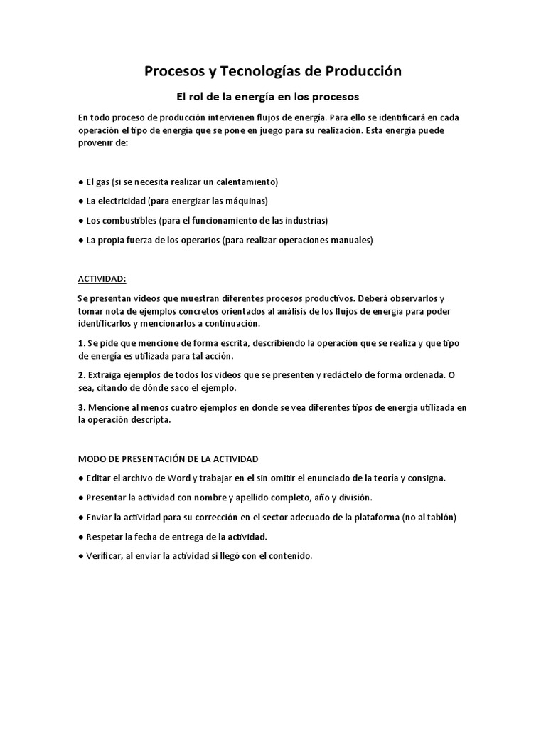El Rol de La Energia en Los Procesos TECNO. | PDF
