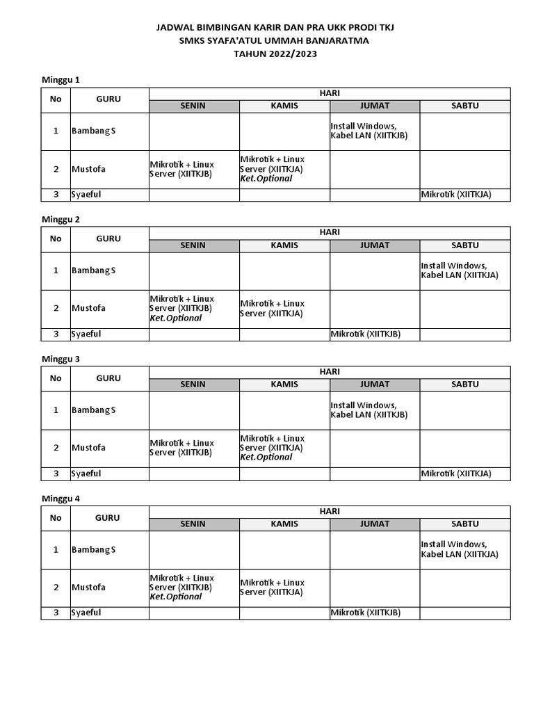 Jadwal Les TKJ 2022 2023 | PDF
