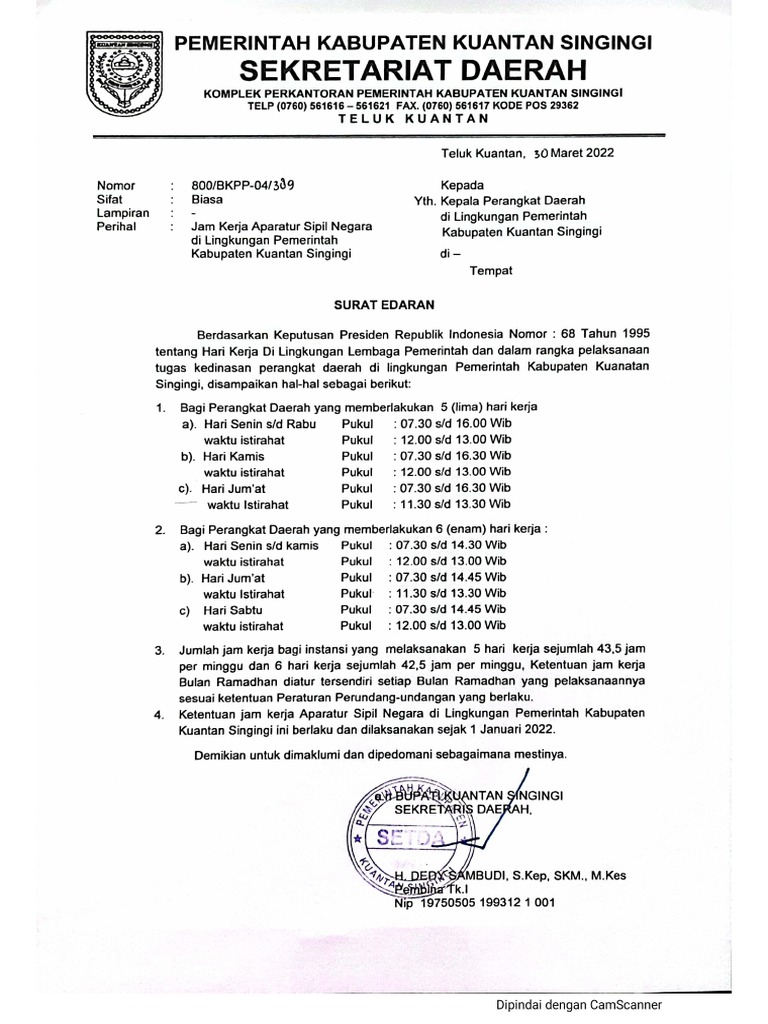Surat Edaran Jam Kerja PDF | PDF