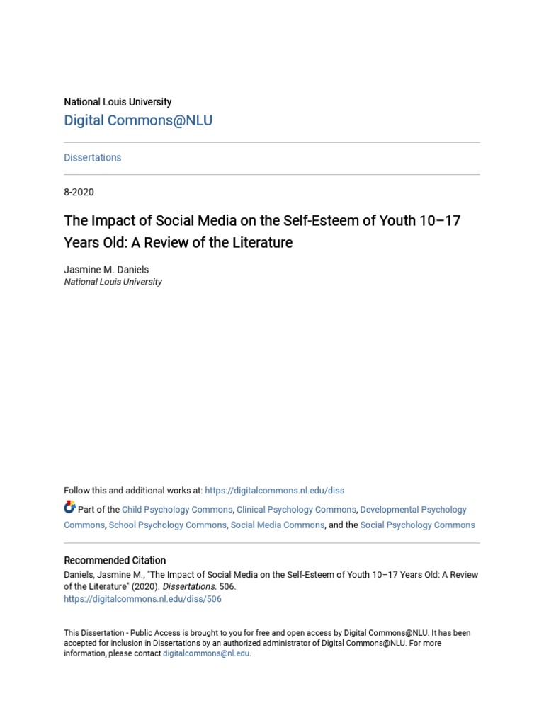 The Impact of Social Media On The Self-Esteem of Youth 10 - 17 Year PDF ...